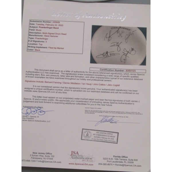 PowderFinger 2010 Hand Signed Band Drumskin + JSA COA - Around The ...